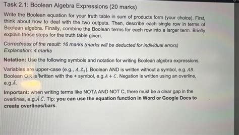 Solved Task Boolean Algebra Expressions Marks Chegg Com