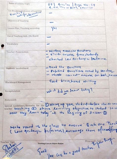 Teachers Classroom Observation Format School Education Solutions