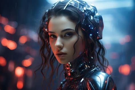 Premium Ai Image Futuristic Girl In Neon Bright Light In The Style Of