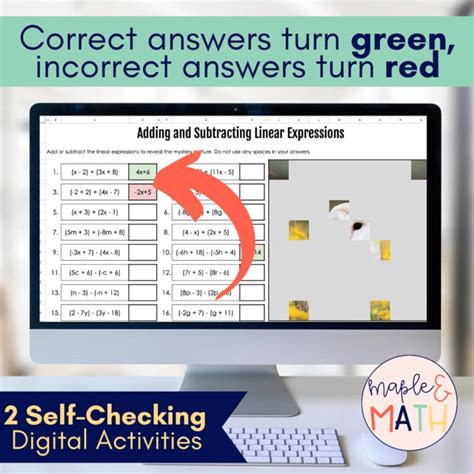 Adding And Subtracting Linear Expressions Digital Pixel Activity 7th Grade Math
