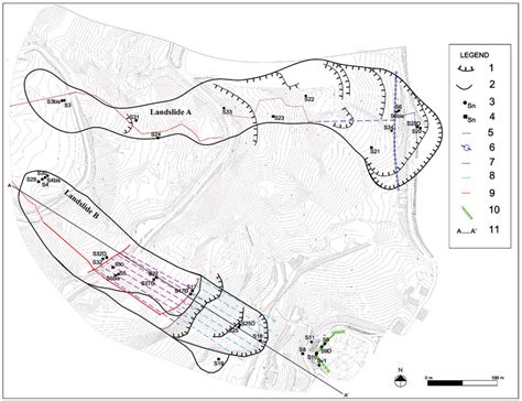 Boundaries Of Landslides A And B Legend 1 Landslide Crowns 2