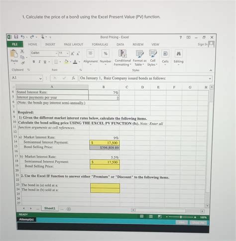 Solved Calculate The Price Of A Bond Using The Excel Present Chegg