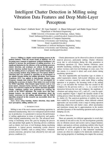 Intelligent Chatter Detection In Milling Using Vibration Data Features