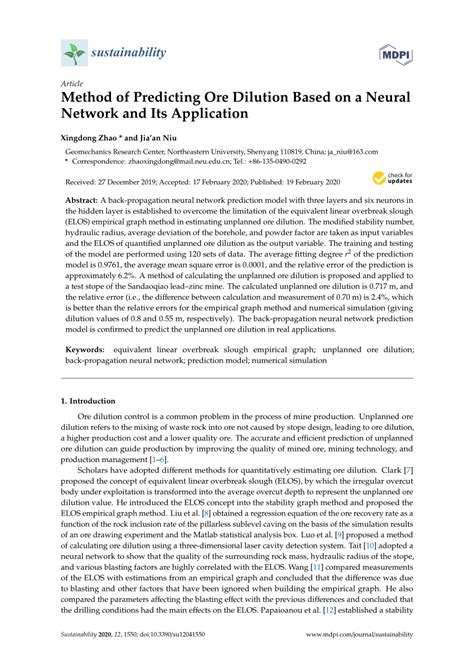 Pdf Method Of Predicting Ore Dilution Based On A Neural Network And Its Application