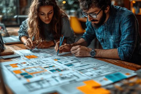 Closeup Of Uiux Designers Collaborating On A Website Design Sketch
