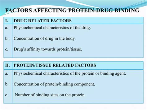 Factors Affecting Protein Drug Binding And Rotein Drug Binding Pptx