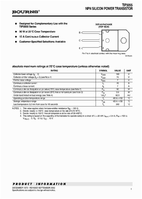 Tip3055 6621665 Pdf Datasheet Download Ic On Line