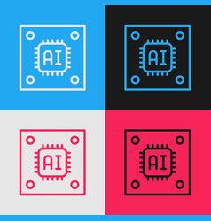Pop Art Line Computer Processor With Microcircuits