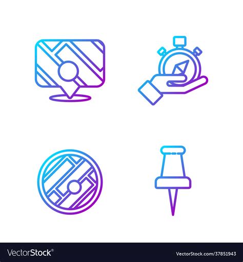 Set Line Push Pin Folded Map With Location Vector Image
