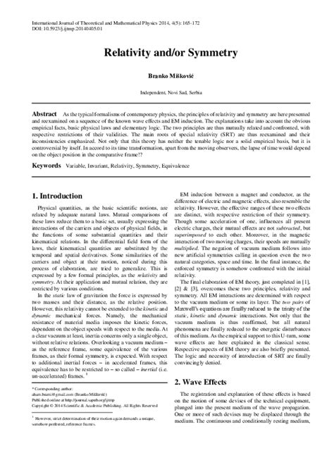 Pdf Relativity Based On Symmetry Tzvi Scarr