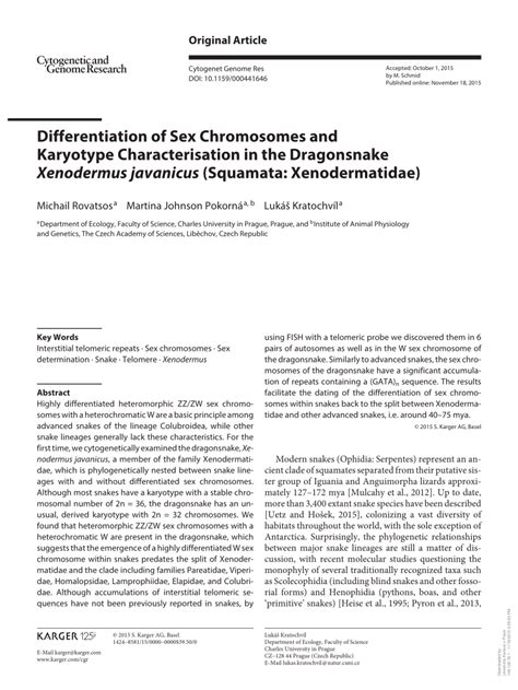 Pdf Differentiation Of Sex Chromosomes And Karyotype Characterisation