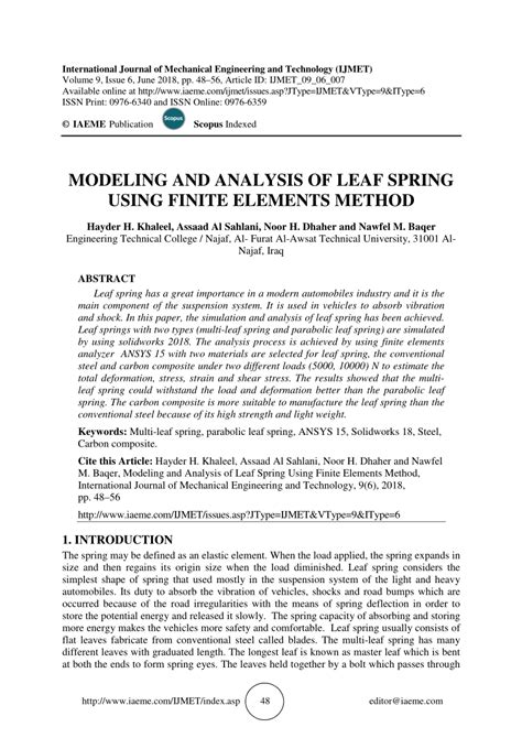 pdf article id ijmet 09 06 007 of leaf spring using finite elements