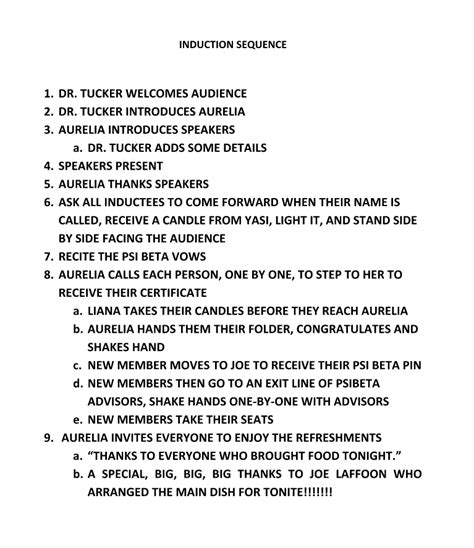 Sample Induction Event Plan And Sequence Psi Beta