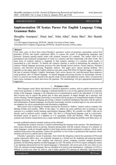 Implementation Of Syntax Parser For English Language Using Grammar Rules Pdf