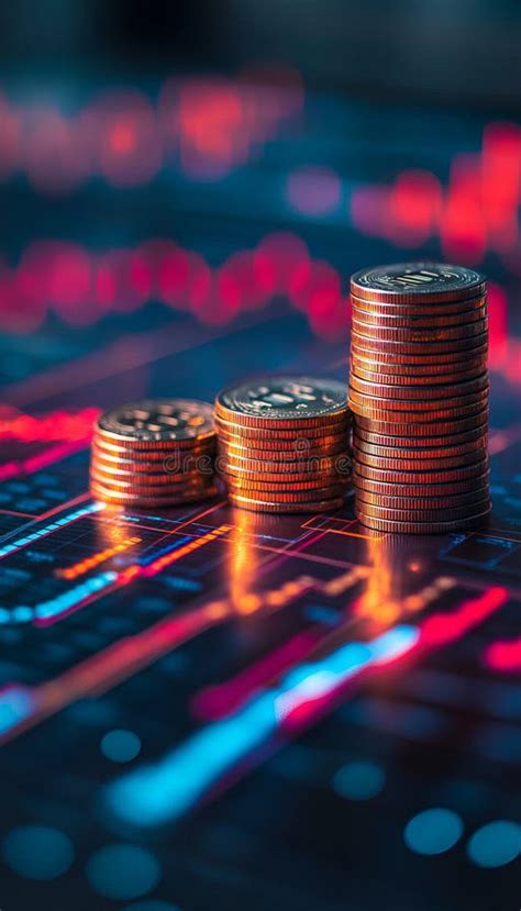 Financial Success Visualization With Stacked Coins And Digital Graphs