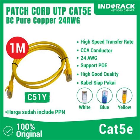 Jual INDORACK PATCH CORD UTP CAT 5e KABEL LAN CAT5e 1 METER KUNING Kota Yogyakarta