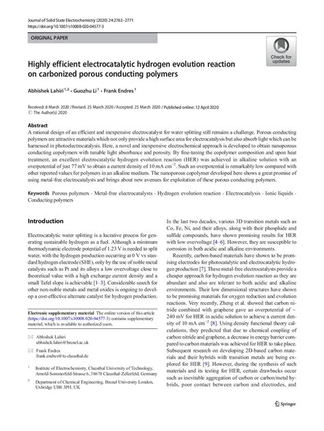 Highly Efficient Electrocatalytic Hydrogen Evolution Reaction On Carbonized Porous Conducting