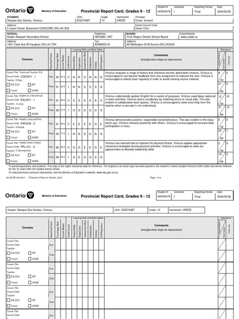 Yrdsb Electronic Student Report Card Yrdsb Secondary Semester 1 Final