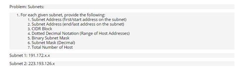 Problem Subnets For Each Given Subnet Provide Chegg Com