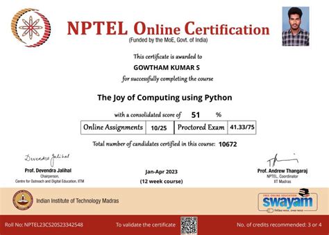 Completed Nptel Course The Joy Of Computing Python Gowtham Kumar S