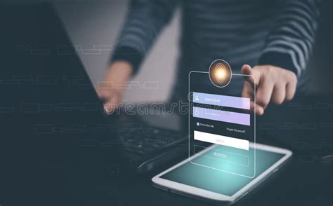 Man Touching Fingerprint With Virtual Global With Cyber Security Login User Identification