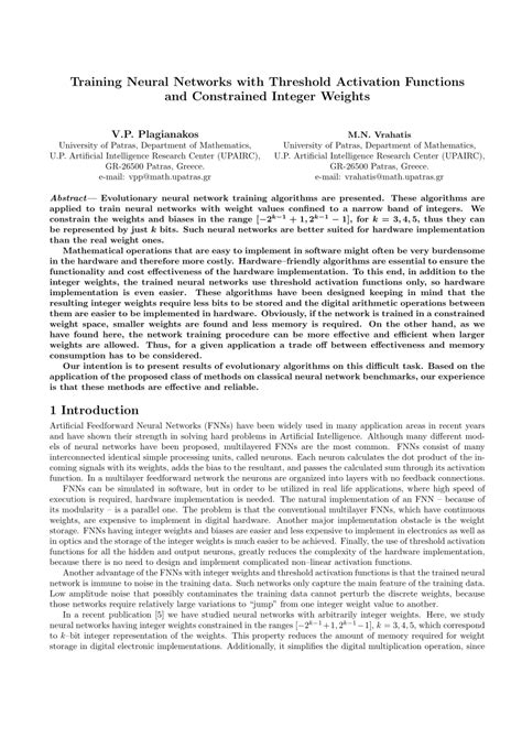 Pdf Training Neural Networks With Threshold Activation Functions And
