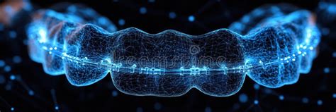 High Tech 3d Wireframe Dental Arch Model Showcasing Braces In A