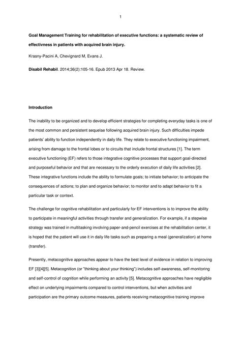 Pdf Goal Management Training For Rehabilitation Of Executive Functions A Systematic Review Of