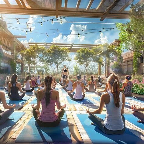 Outdoor Group Yoga Class Premium Ai Generated Image