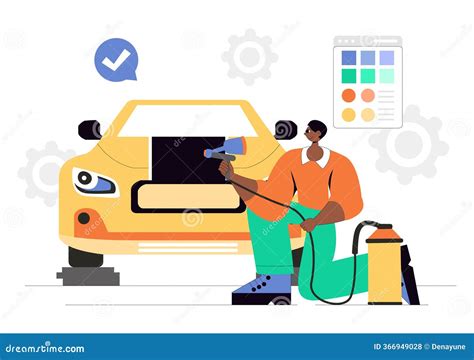 Car Customization And Modifications Vector Illustration Featuring A
