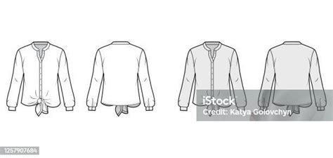 곡선 만다린 스탠드 칼라 긴 소매 넥타이 옷자임 셔츠 기술 패션 일러스트 0명에 대한 스톡 벡터 아트 및 기타 이미지 0명 T 셔츠 드레스 Istock