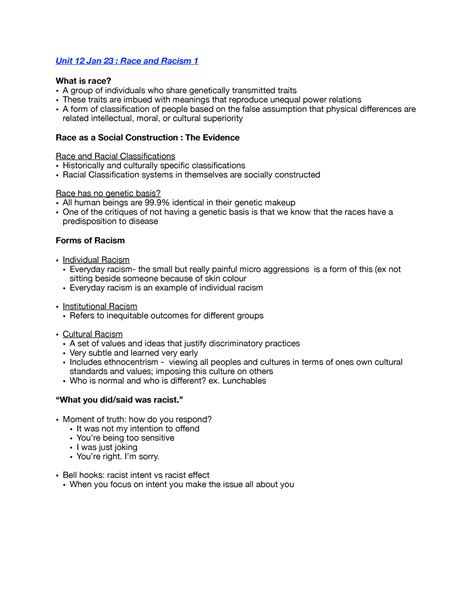 Unit 12 Race And Racism Notes Unit 12 Jan 23 Race And Racism 1