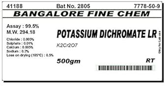 Bfc Potassium Dichromate Lr 500gm Cas No7778 50 9 K2cr2o7 Amazon