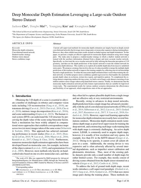 Pdf Deep Monocular Depth Estimation Leveraging A Large Scale Outdoor Stereo Dataset