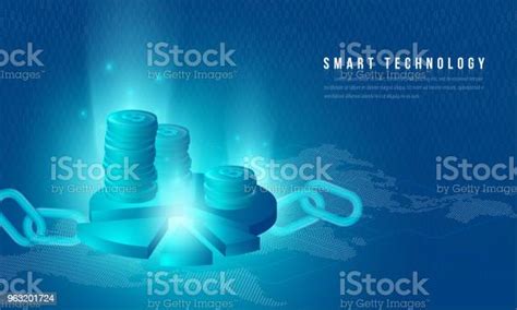 큰 데이터 처리 미래 데이터 센터 Cryptocurrency 및 Blockchain 아이소메트릭 구성 스마트 오브젝트와 스마트