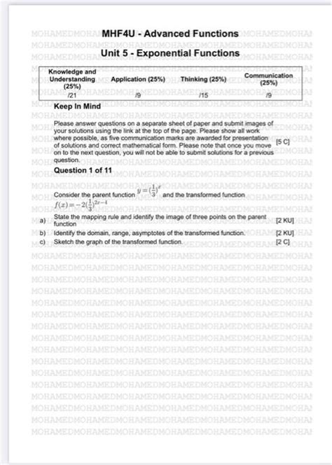 Solved Mhf4u Advanced Functions Unit 5 Exponential