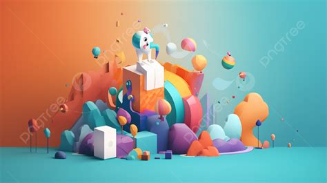 다채롭고 화려한 요소와 애니메이션의 기하학적 디자인이 있는 3d 장면 3d 만화 렌더링 Stumbleupon 광택 Ui Ux