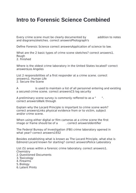 Intro To Forensic Science Combined Exam With 100 Correct Answers 2025 Intro To Forensic