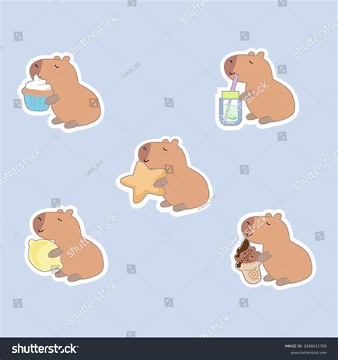 set cute capybara hold various object stock vector royalty free