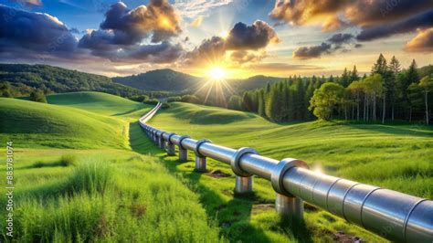 Sustainable Hydrogen Pipeline Infrastructure Weaving Through Lush Green