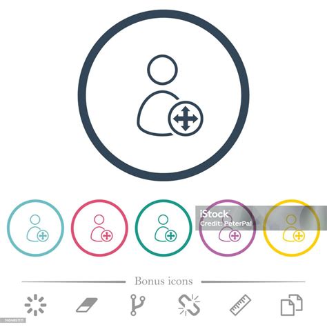 Déplacer Les Icônes De Couleur Plate Du Contour De Lutilisateur Dans Les Contours Ronds Vecteurs