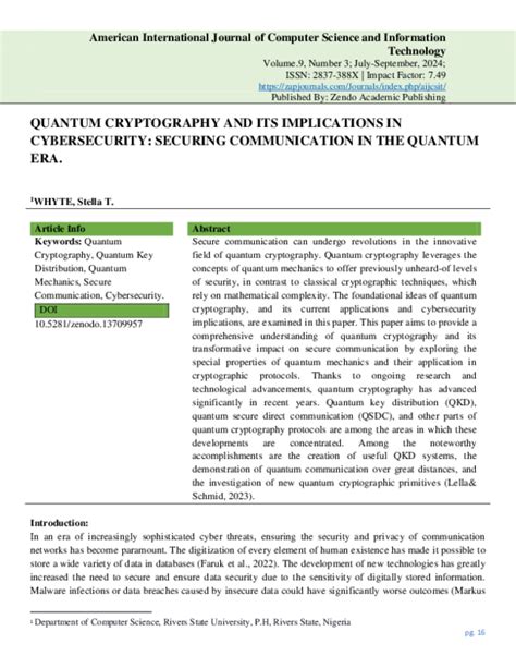 pdf quantum cryptography and its implications in cybersecurity securing communication in the