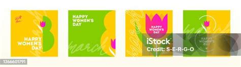 해피 여성의 날 인사말 카드 세트 3월 8일 홀리데이 포스터와 타입 디자인과 튤립 플라워 인사말 카드 커버 초대장 전단지 등의 디자인 세계 여성의 날 벡터 일러스트레이션