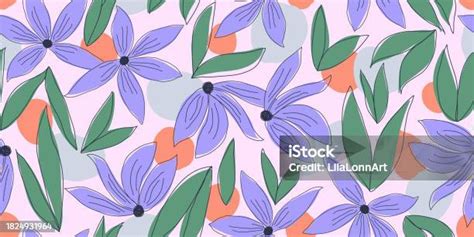 추상적인 꽃무늬 이음새가 없는 패턴 디자인입니다 꽃과 나뭇잎으로 그린 벡터 배경입니다 트렌디한 오가닉 플라워 심리스 패턴 0명에 대한 스톡 벡터 아트 및 기타 이미지