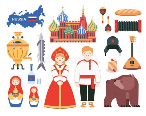Russian Element Collection Cartoon Illustration Stock Vector