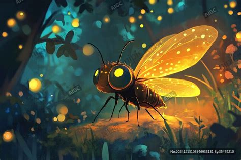 ai创作图萤火虫之夜插画海报 夏季夜听昆虫 萤火虫夜晚挂画 萤火虫原创设计 萤火虫图片 飞舞的萤火虫 丛林萤火虫 萤火虫生态 萤火虫之光 夏夜
