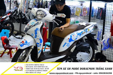 Tem Xe Sh Mode Doraemon Tr Ng Xanh Nguy N Decal Chuy N D N Keo Xe Design Tem Xe Decal Tem Xe