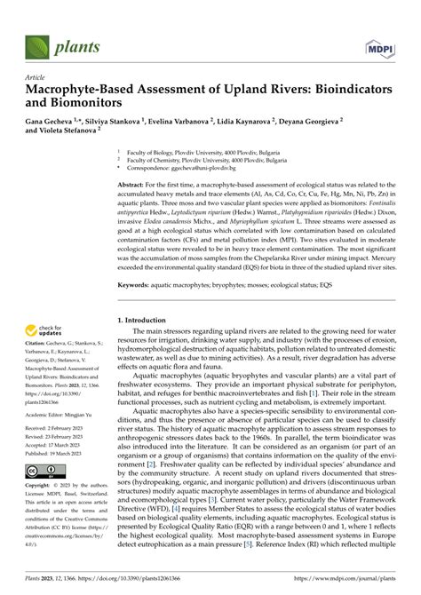Pdf Macrophyte Based Assessment Of Upland Rivers Bioindicators And