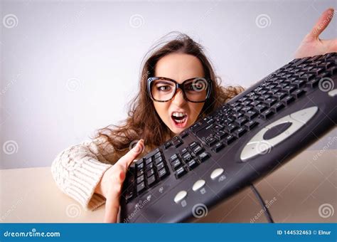 The Funny Nerd Girl Working On Computer Stock Image Image Of Hacker