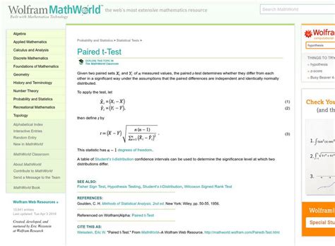 Wolfram Math World Paired T Test Handout For 9th 10th Grade Lesson